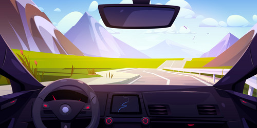 Inside car driver view with rudder dashboard Vector Image