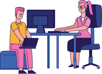 Cartoon businessman using a laptop computer Vector Image