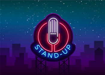 Stand up logo in neon style comedy show Royalty Free Vector