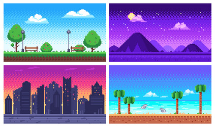 Pixel art cityscape town street 8 bit city Vector Image