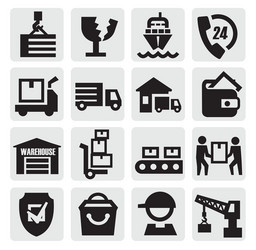 Black shipping icon set Royalty Free Vector Image
