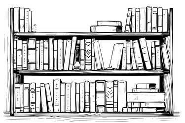 Bookshelf hand drawn ink sketch engraved style Vector Image