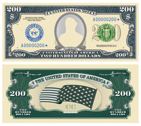 New 200 dollars banknote obverse and reverse Vector Image