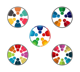 Graphic group connection logoeight people Vector Image