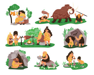 Stone age primitive prehistoric life and people Vector Image