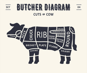 Meat cuts diagrams for butcher shop animal Vector Image
