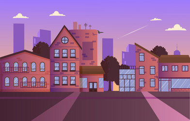 Cartoon suburban town street at night Royalty Free Vector
