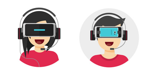 Young people using vr headset Royalty Free Vector Image