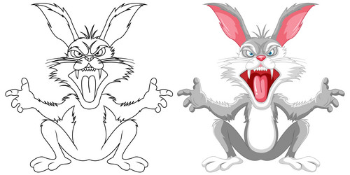 Crazy rabbit cartoon sitting with sharp teeth Vector Image