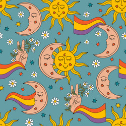 Hippie Art Sun And Moon