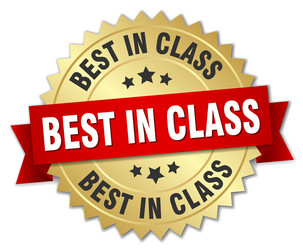 Best in class round isolated gold badge Royalty Free Vector