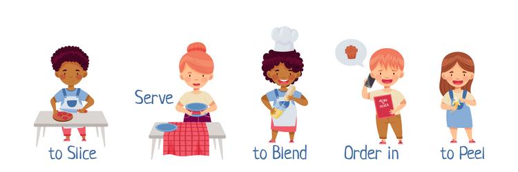 Children cooking in kitchen demonstrate action Vector Image