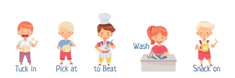 Children cooking in kitchen demonstrate action Vector Image