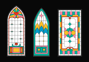Stained glass windows line set Royalty Free Vector Image
