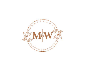 Initial mw letters beautiful floral feminine Vector Image