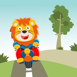 Ofcute lion ride a motorcycle Royalty Free Vector Image