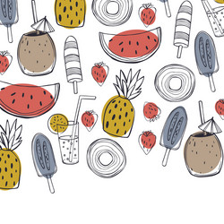 Summer food and drinks sketch Royalty Free Vector Image