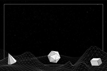 Gray geometric shapes on a wireframe wave Vector Image
