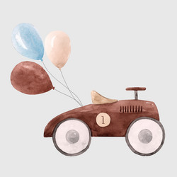 Watercolor pink shiny vintage car with balloons Vector Image