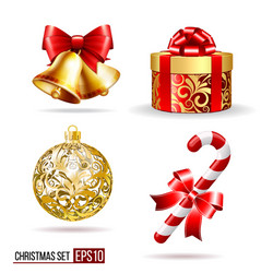 Bells gift box candycane and christmas ball Vector Image