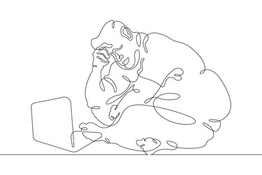 Fat man with a computer male character is looking Vector Image