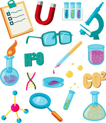 Science icons cartoon set Royalty Free Vector Image