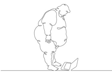Fat man with a computer male character is looking Vector Image