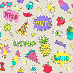 Seamless pattern with sweet stickers Royalty Free Vector