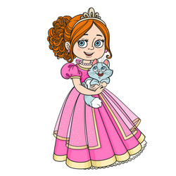 Beautiful princess holding kitten on hands color Vector Image