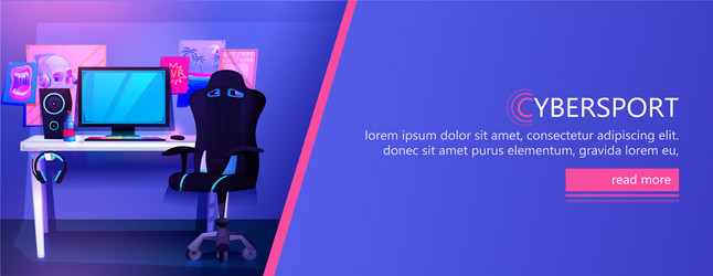 Esports interior banner workplace cyber gamer Vector Image