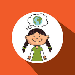 Cartoon girl map global Royalty Free Vector Image