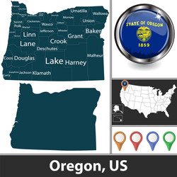 Us state map oregon silhouette symbol Royalty Free Vector