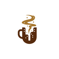 Letter u coffee logo with mountain inside mug Vector Image