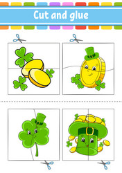 Cut and glue set flash cards education worksheet Vector Image