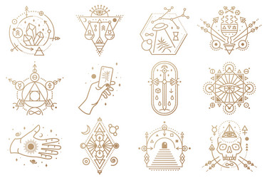Gold esoteric symbols thin line geometric Vector Image