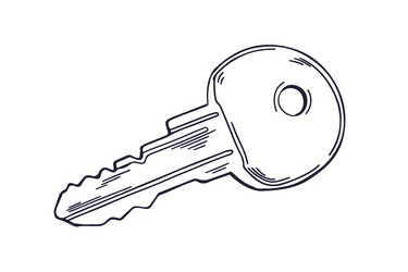 Door key outlined black and white drawing Vector Image