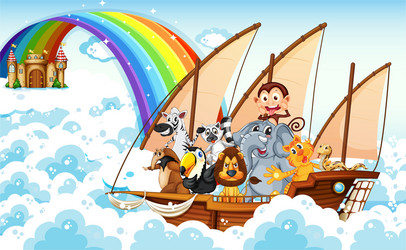 Wild animals riding on rowboat Royalty Free Vector Image