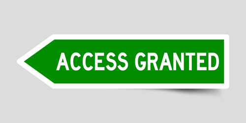 Green color arrow sticker with word access denied Vector Image