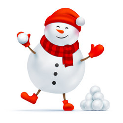 Happy snowman playing a snow ball fight game Vector Image