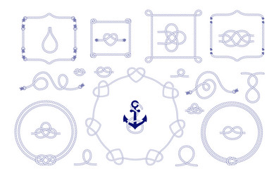Nautical rope knots frames and border set Vector Image