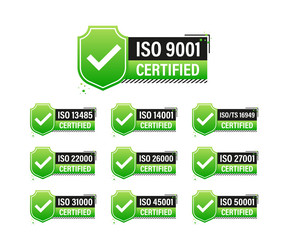 Iso certified set stamp and labels quality Vector Image