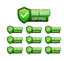 Iso certified set stamp and labels quality Vector Image