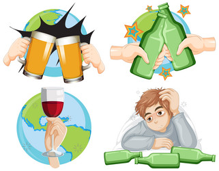 Unhealthy people with alcoholic drinks Royalty Free Vector