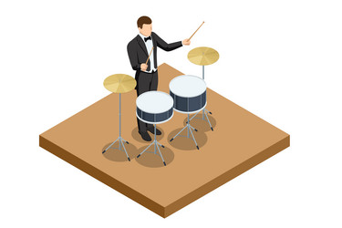 Isometric black drum kit with sticks isolated Vector Image