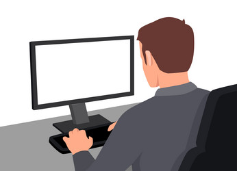Young man working on a computer view from back Vector Image