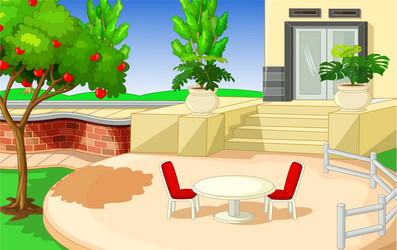Cool yard with table chair and trees cartoon Vector Image