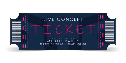 Sample ticket for entry to a musical concert Vector Image