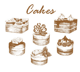 Cakes set hand drawn colorful doodle Royalty Free Vector