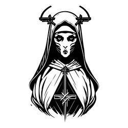 Halloween the nun scary sketch hand draw Vector Image