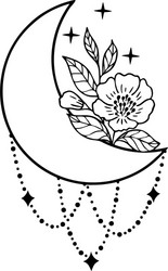 Magic black moon with stars and crystals on white Vector Image